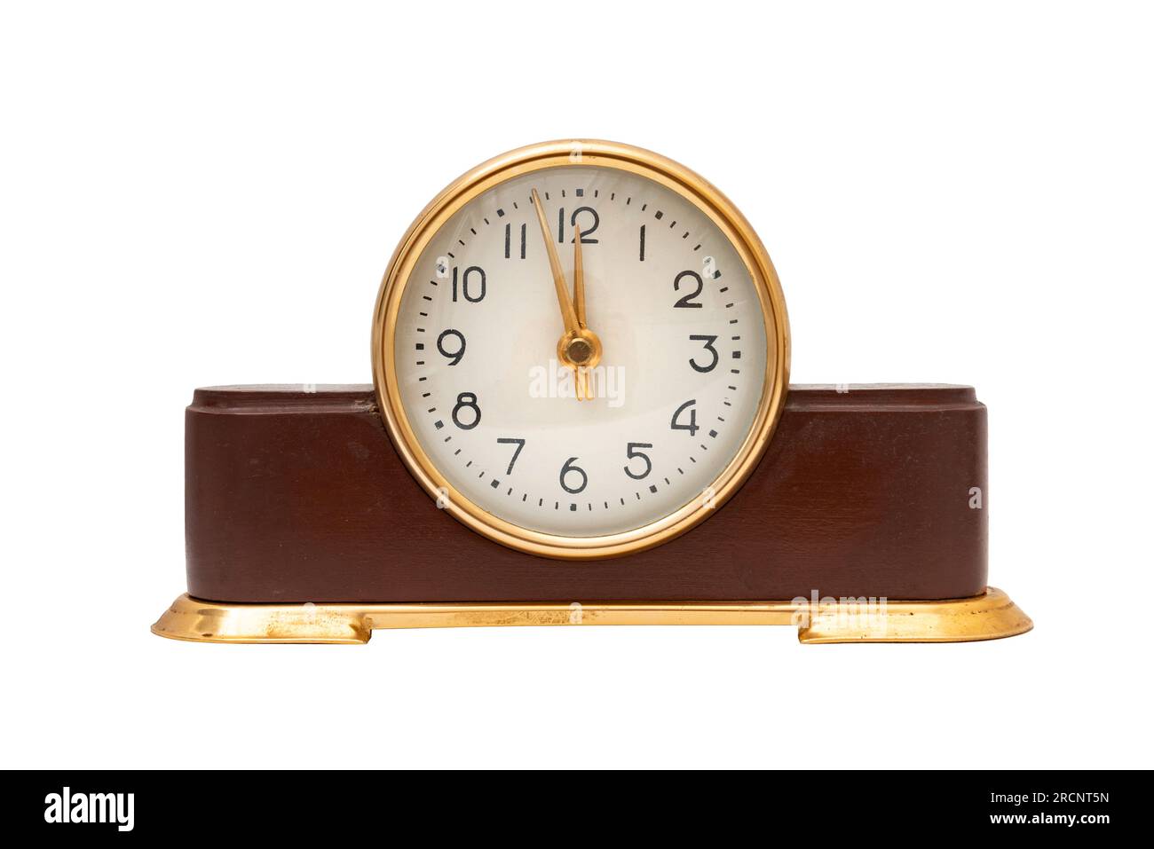 Vintage mechanical table clock isolated on white Stock Photo - Alamy