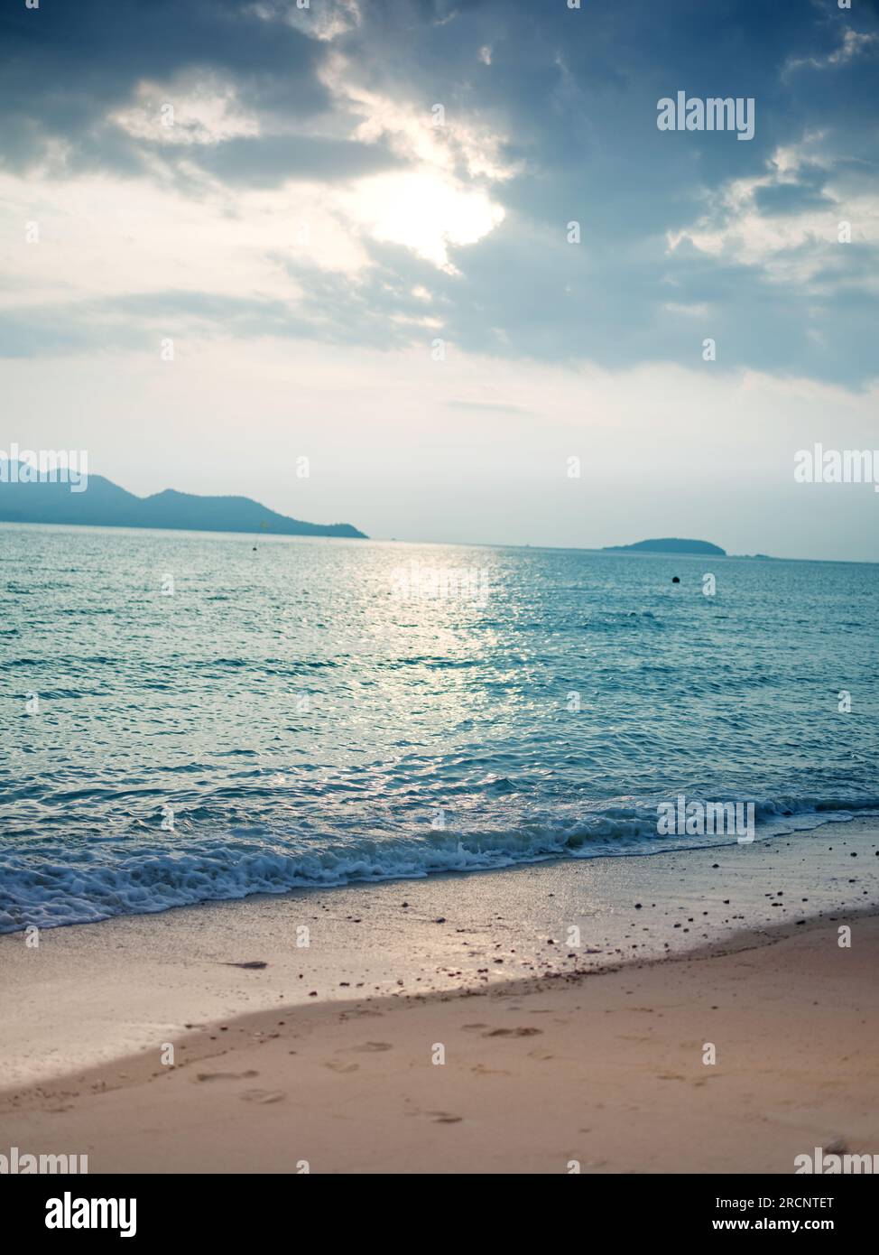 Sand on beach and blue summer sky. beach landscape. Empty tropical ...