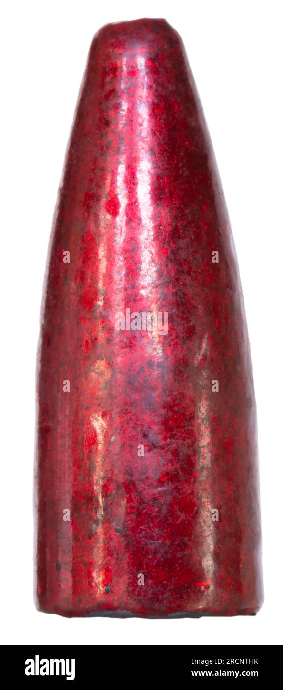 Conical shaped sinker that allows line to move through that is red ...