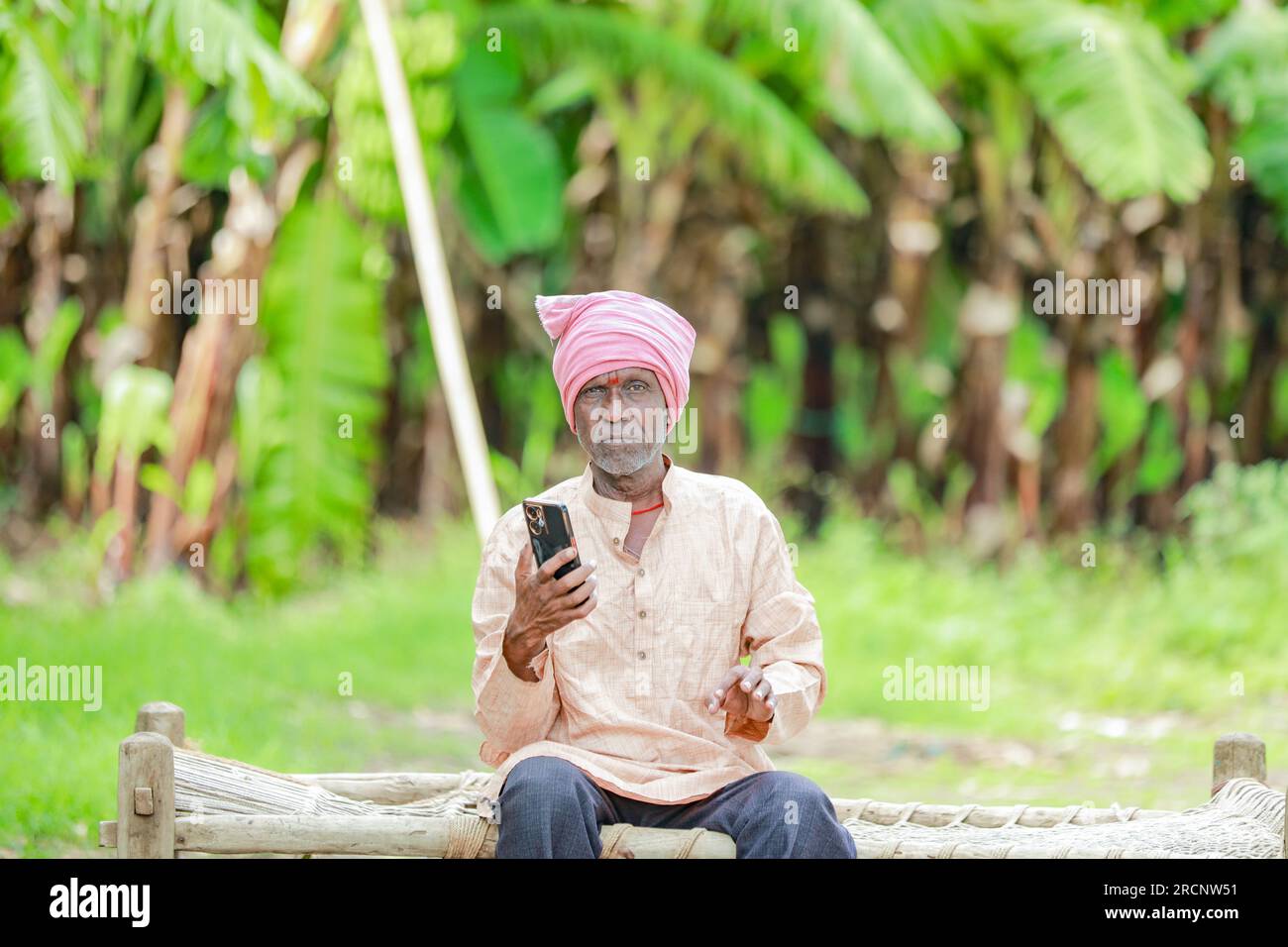 happy indian farmer. banana plant, old poor farmer , worker Stock Photo ...