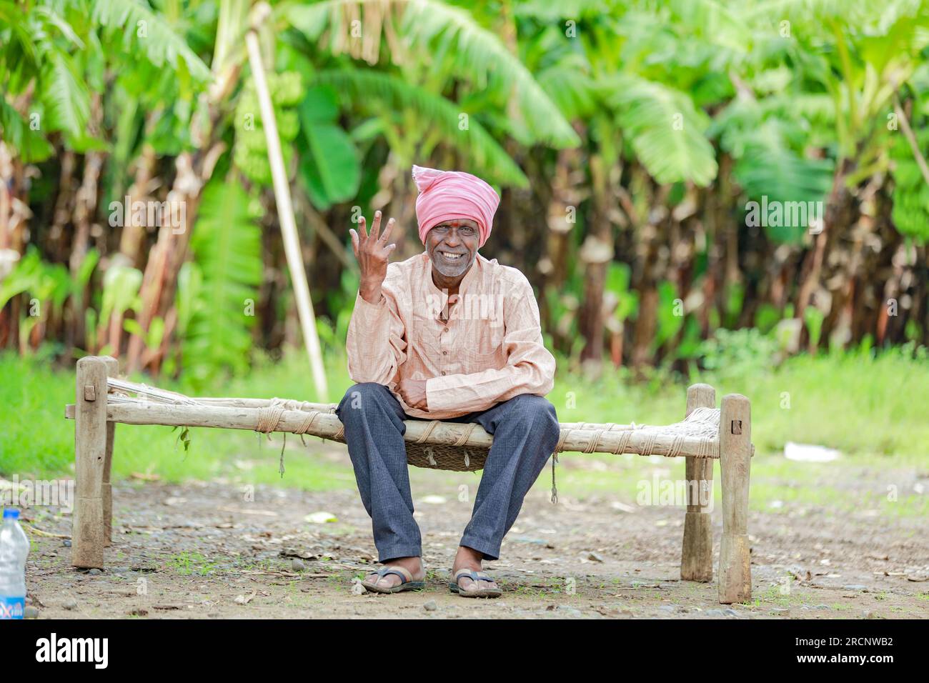 happy indian farmer. banana plant, old poor farmer , worker Stock Photo ...