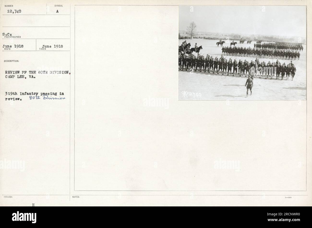 image depicting the 319th Infantry passing during a review of the 80th ...