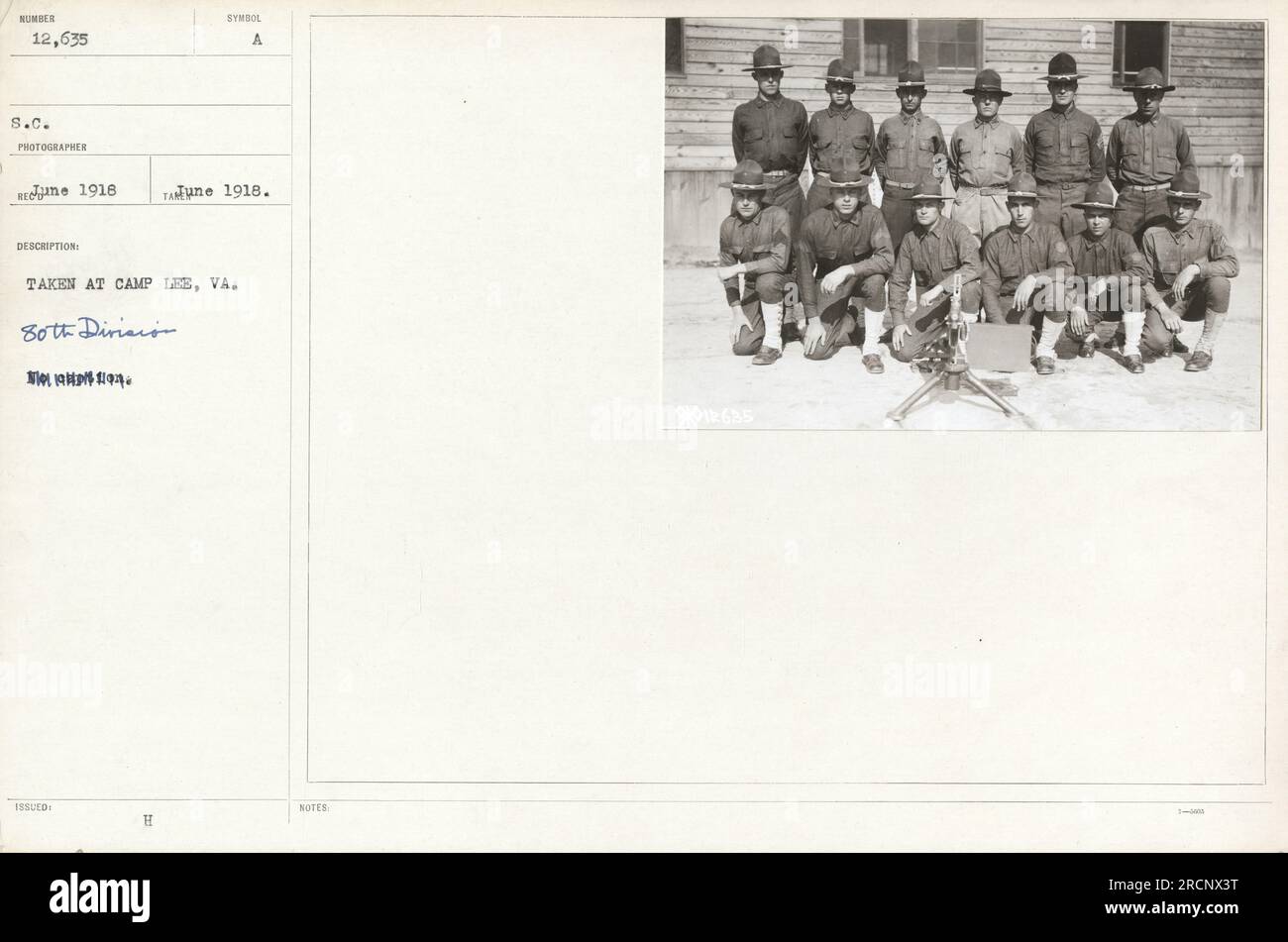 Soldiers from the 80th Division at Camp Lee, VA in June 1918. This ...