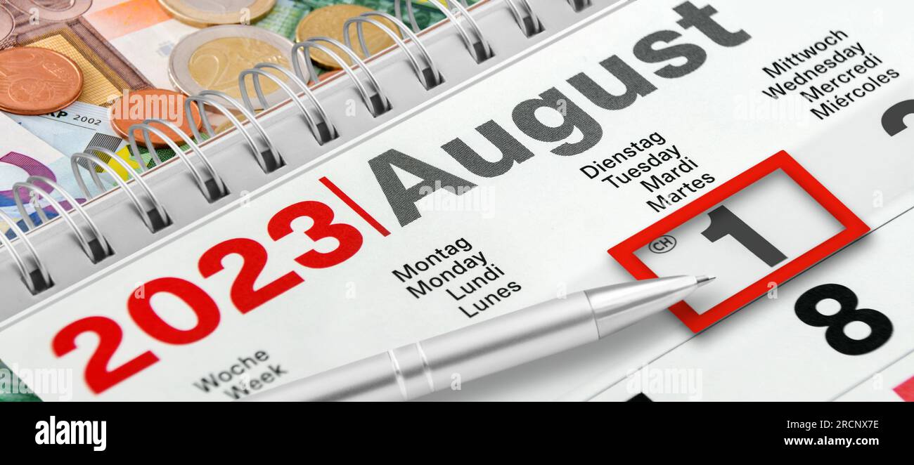 German calender August 1 2023 with Euro Week Monday Thursday Wednesday ...