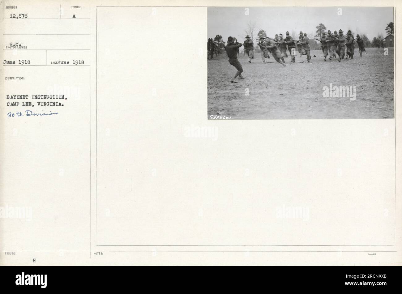 Soldiers receiving bayonet instruction at Camp Lee, Virginia. This photograph was taken in June ...