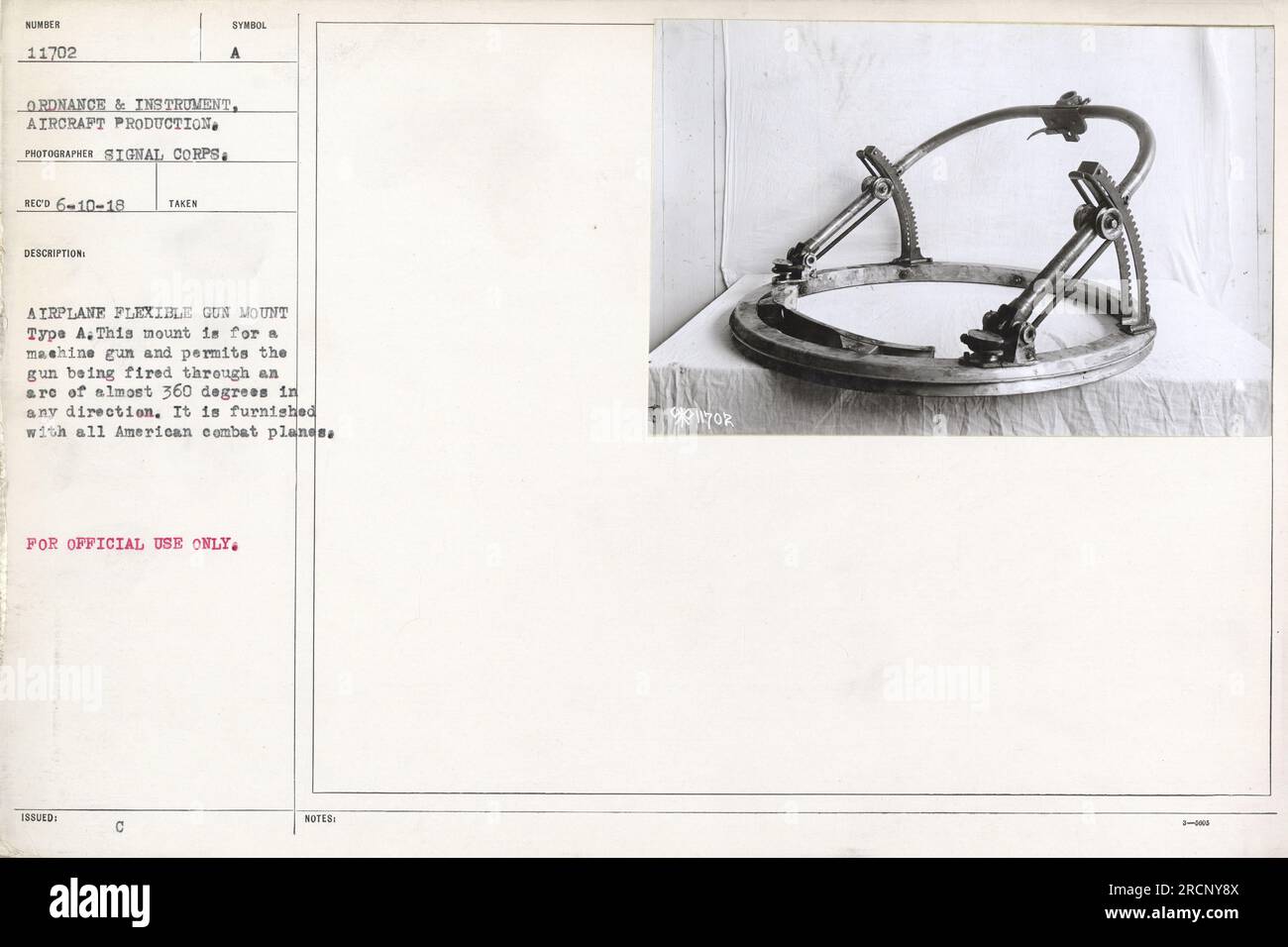 A photograph showing an airplane flexible gun mount Type A used in ...