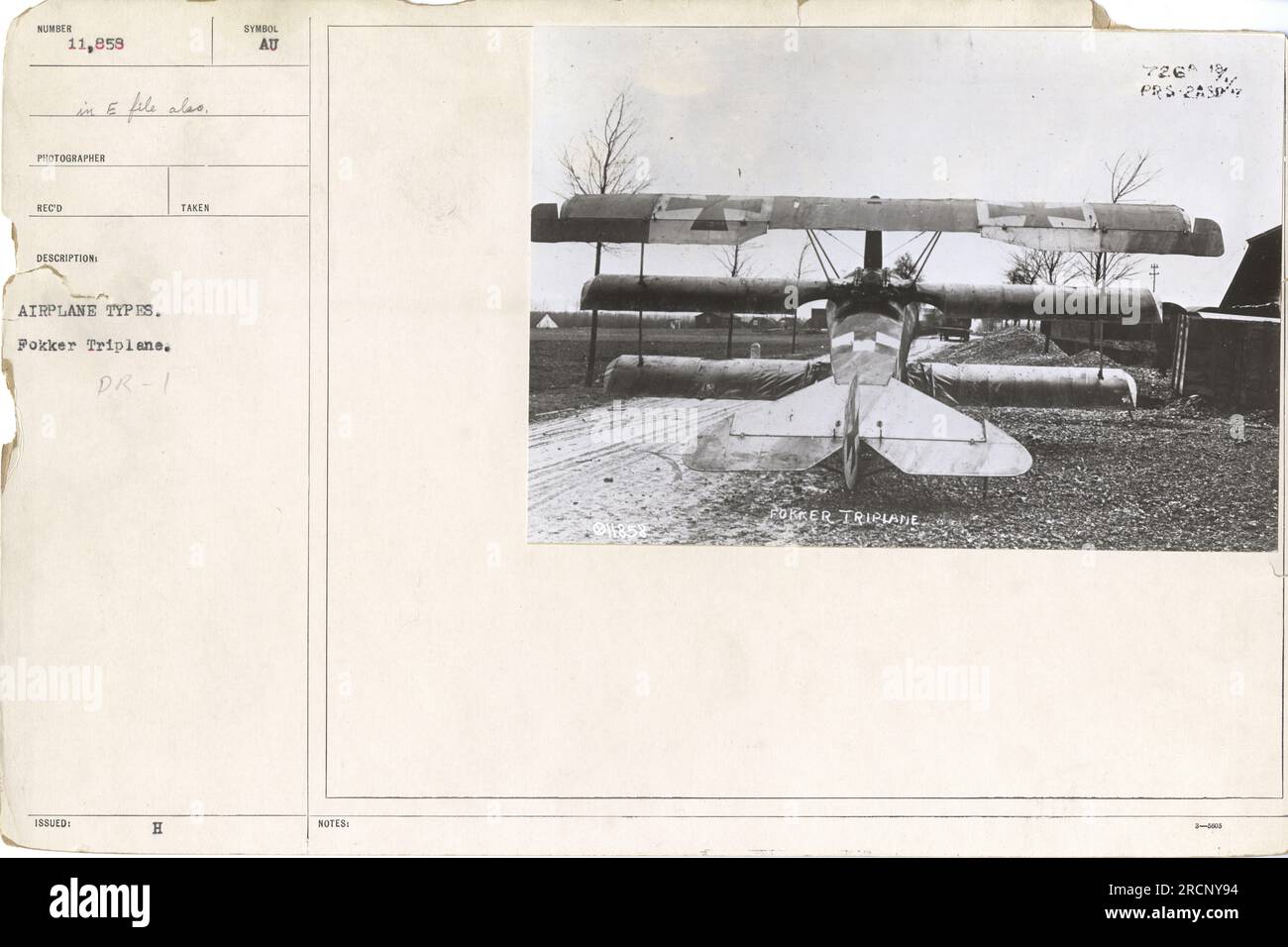 Fokker Triplane (model PR-1 H) photographed during World War One. The ...