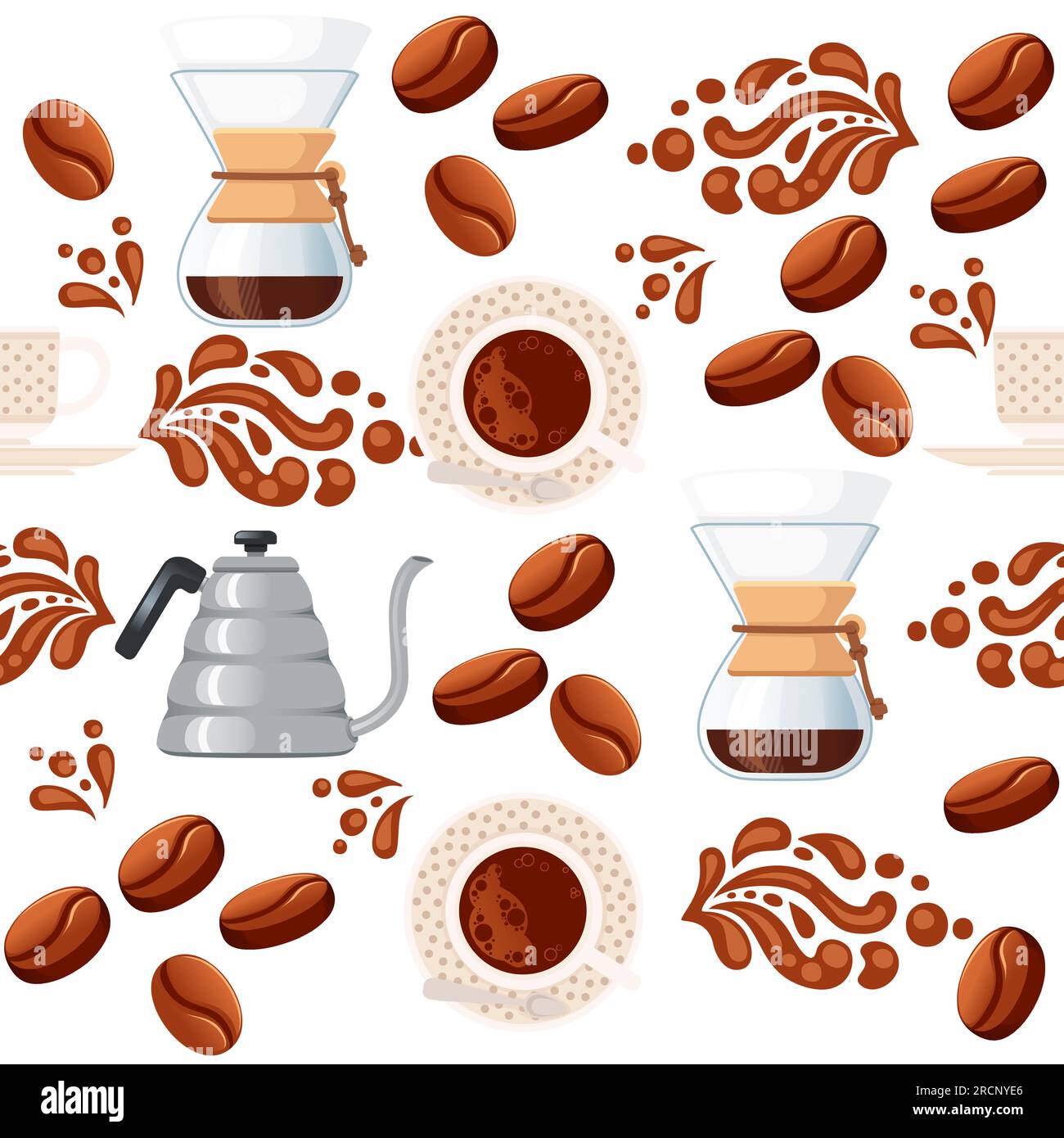 Seamless pattern coffee theme Drip Coffee Brewing with filter seeping ...