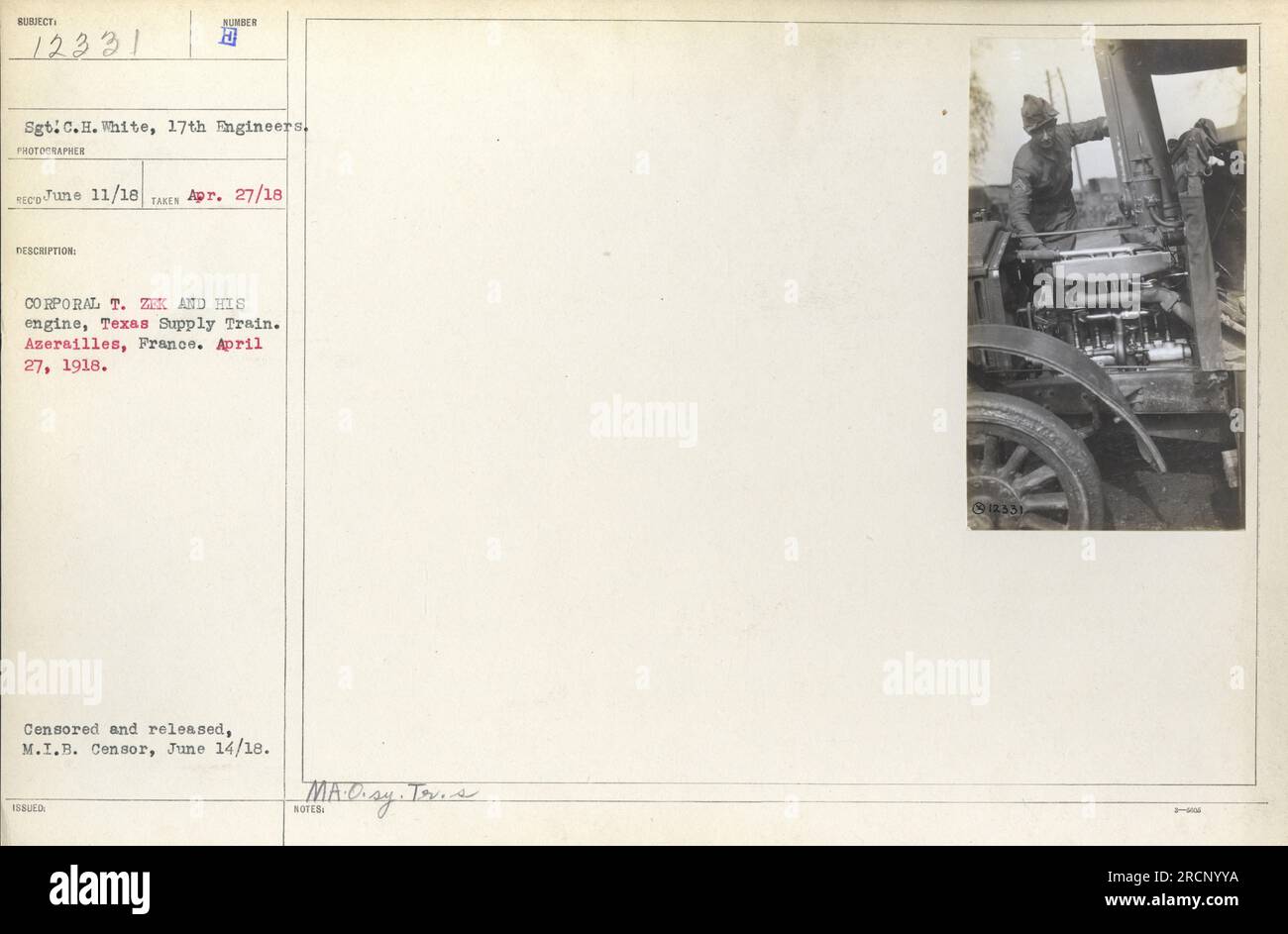 Sgt: C.H. White of the 17th Engineers captured an image of Corporal T ...