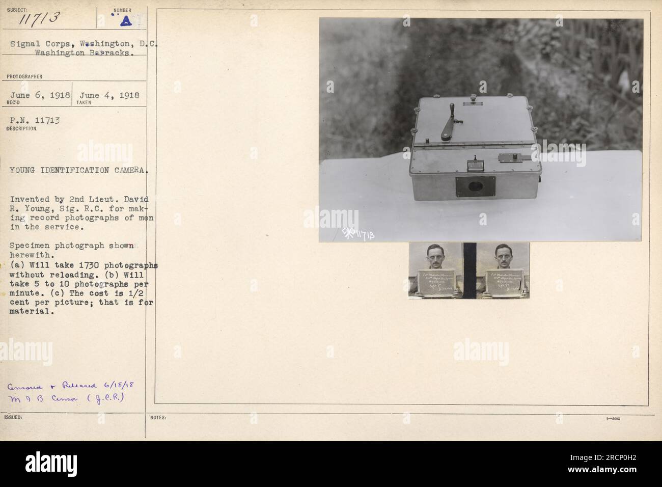 Young identification camera invented by 2nd Lieutenant David R. Young ...