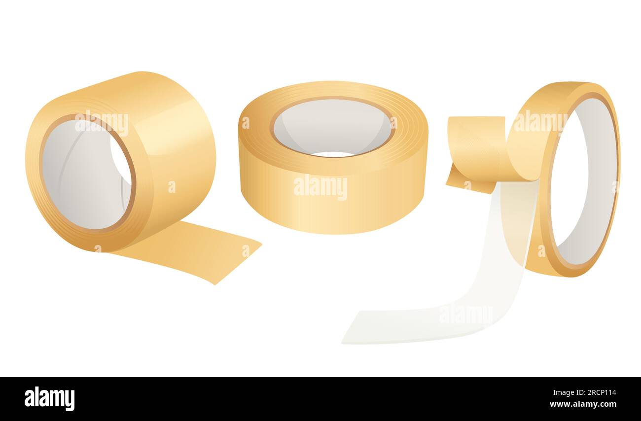 Set of three yellow scotch adhesive tape vector illustration isolated ...