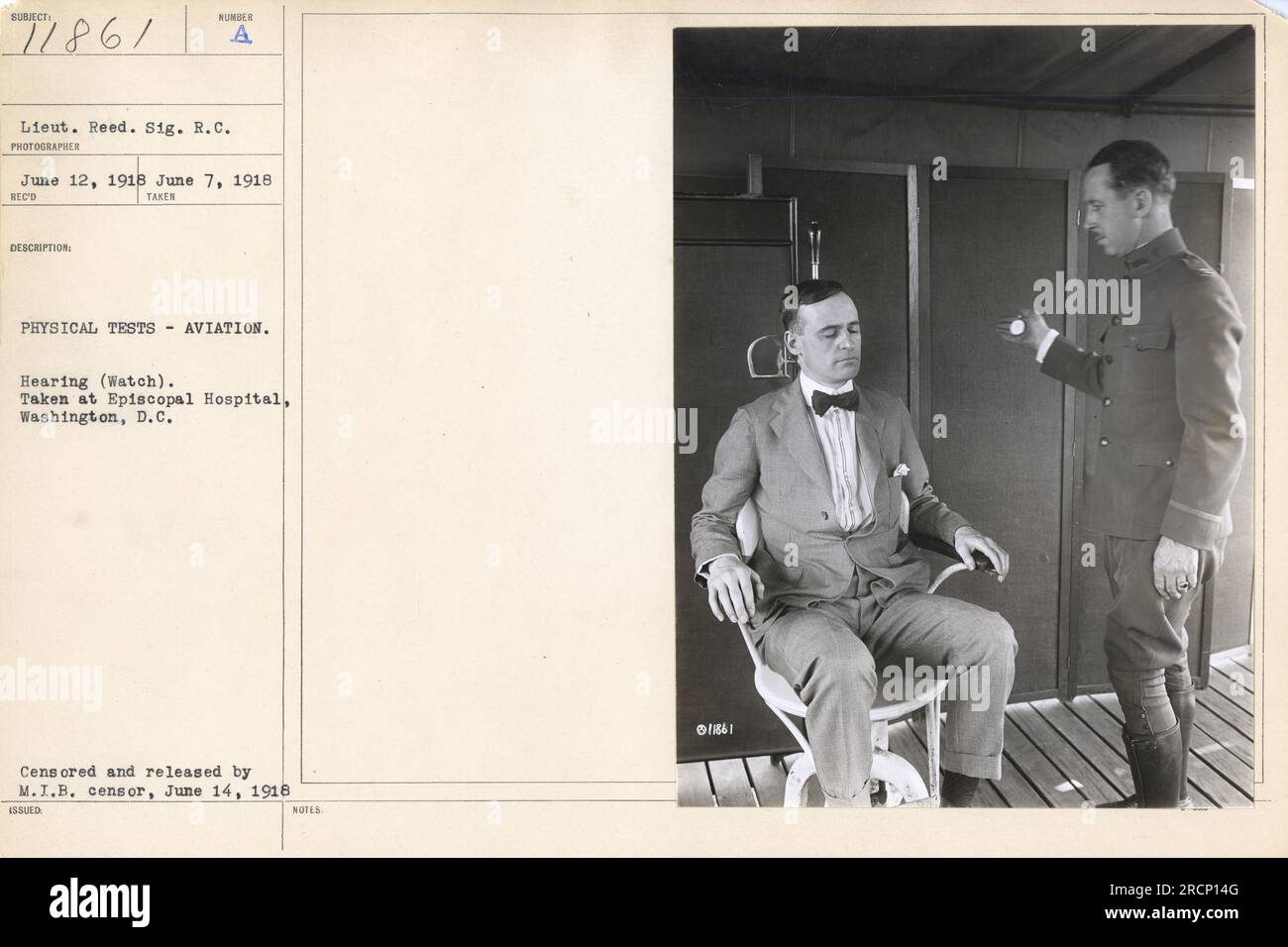 Lieutenant Reed from the Signal Reserve Corps undergoing physical tests ...