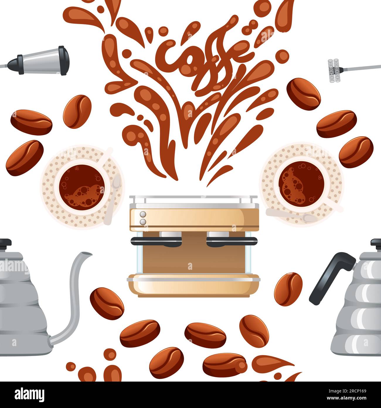 Seamless pattern coffee theme with Modern coffee maker machine vector ...
