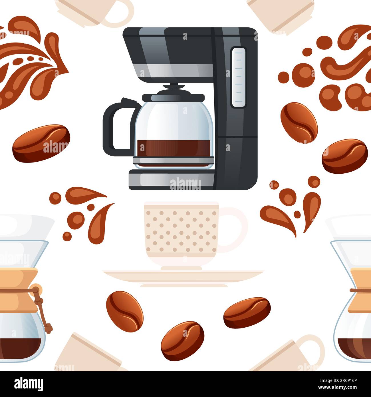 Seamless pattern coffee theme with coffee maker machine and drip brewing equipment vector ...