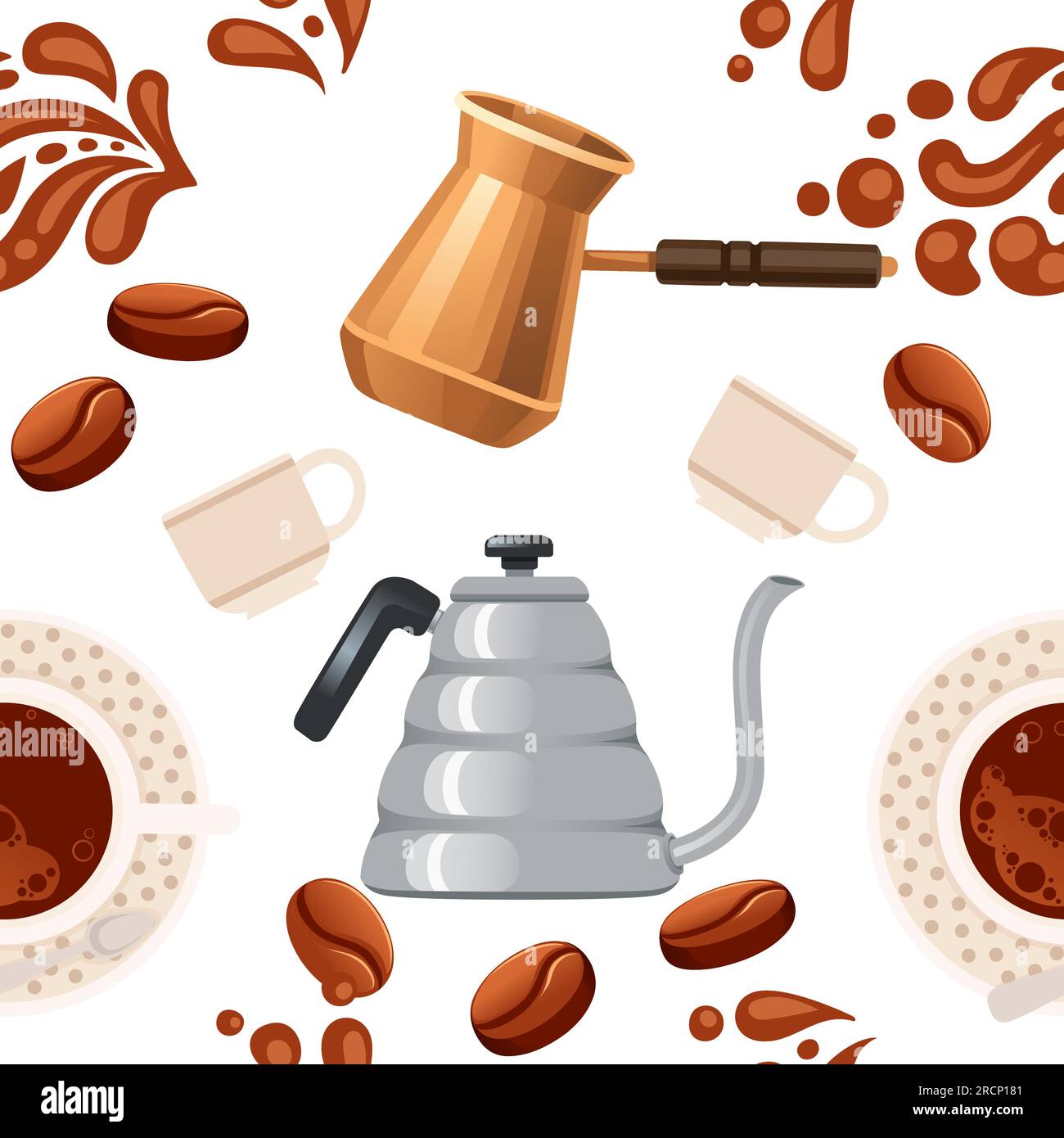 Seamless pattern coffee theme with coffee kettle and cezve vector ...