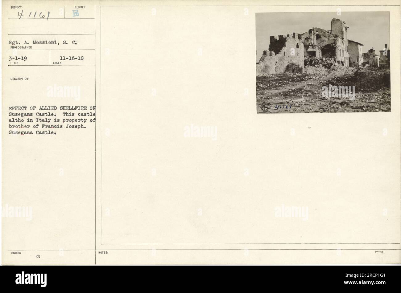 The photograph depicts the Susegana Castle in Italy showing the effects ...