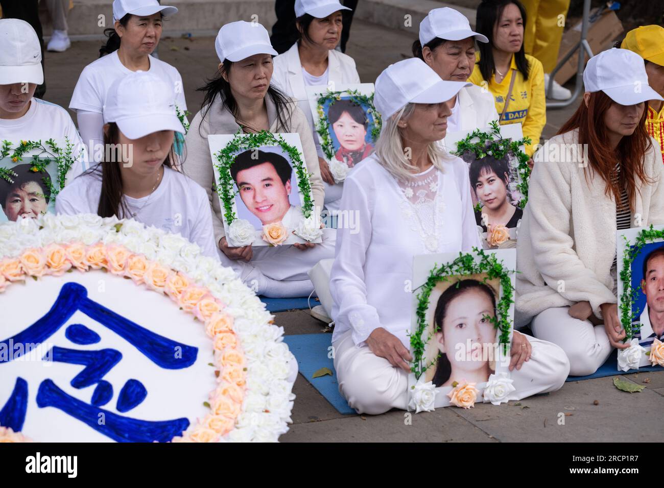 London, UK. 15 July, 2023. Falun Gong practitioners and supporters ...