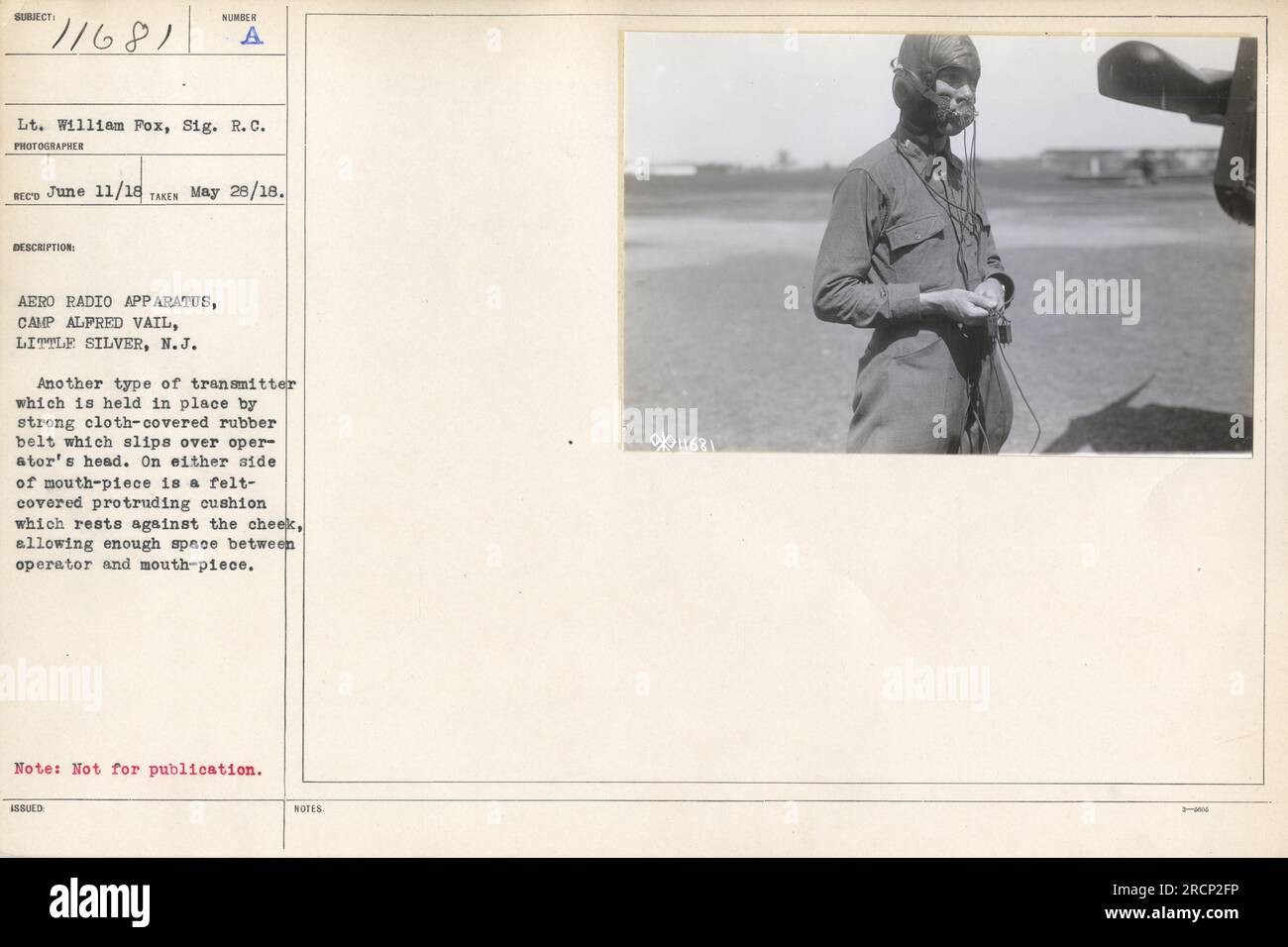 Caption: "Lt. William Fox with an aero radio apparatus at Camp Alfred ...