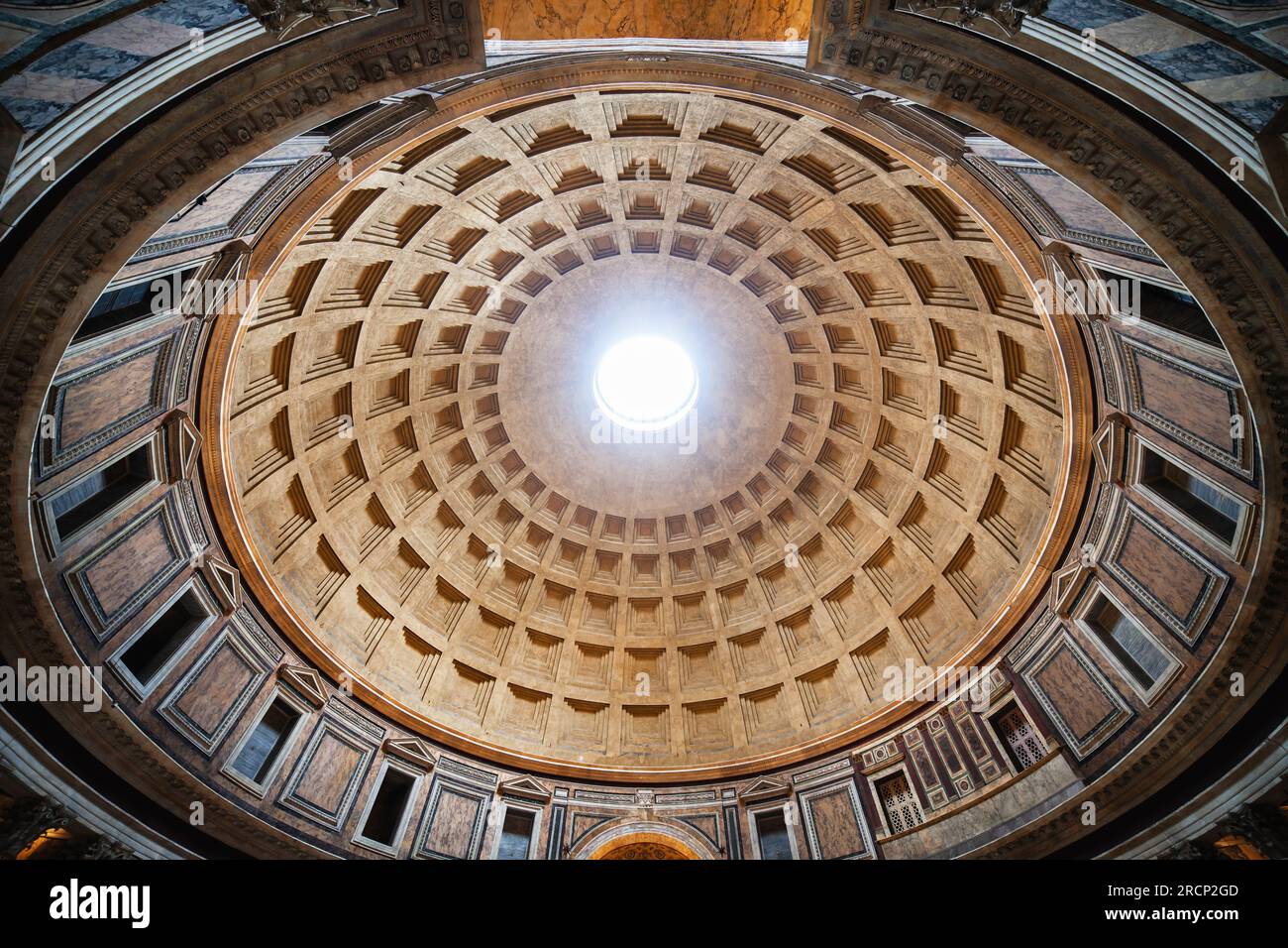 Pantheon interior with monumental coffered dome with oculus, ancient ...