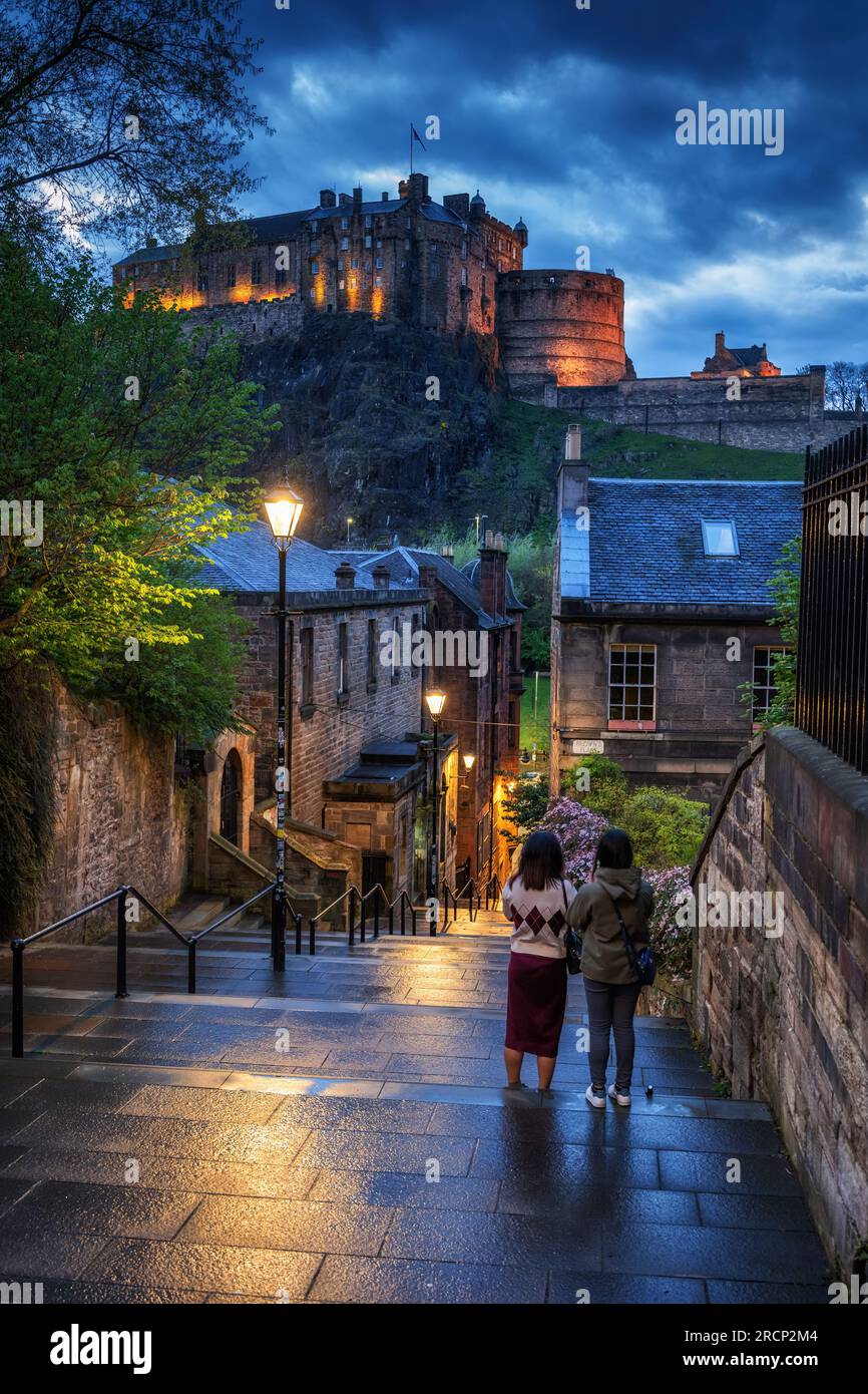 Edinburgh in the evening from the Vennel Steps and Browns Place with ...