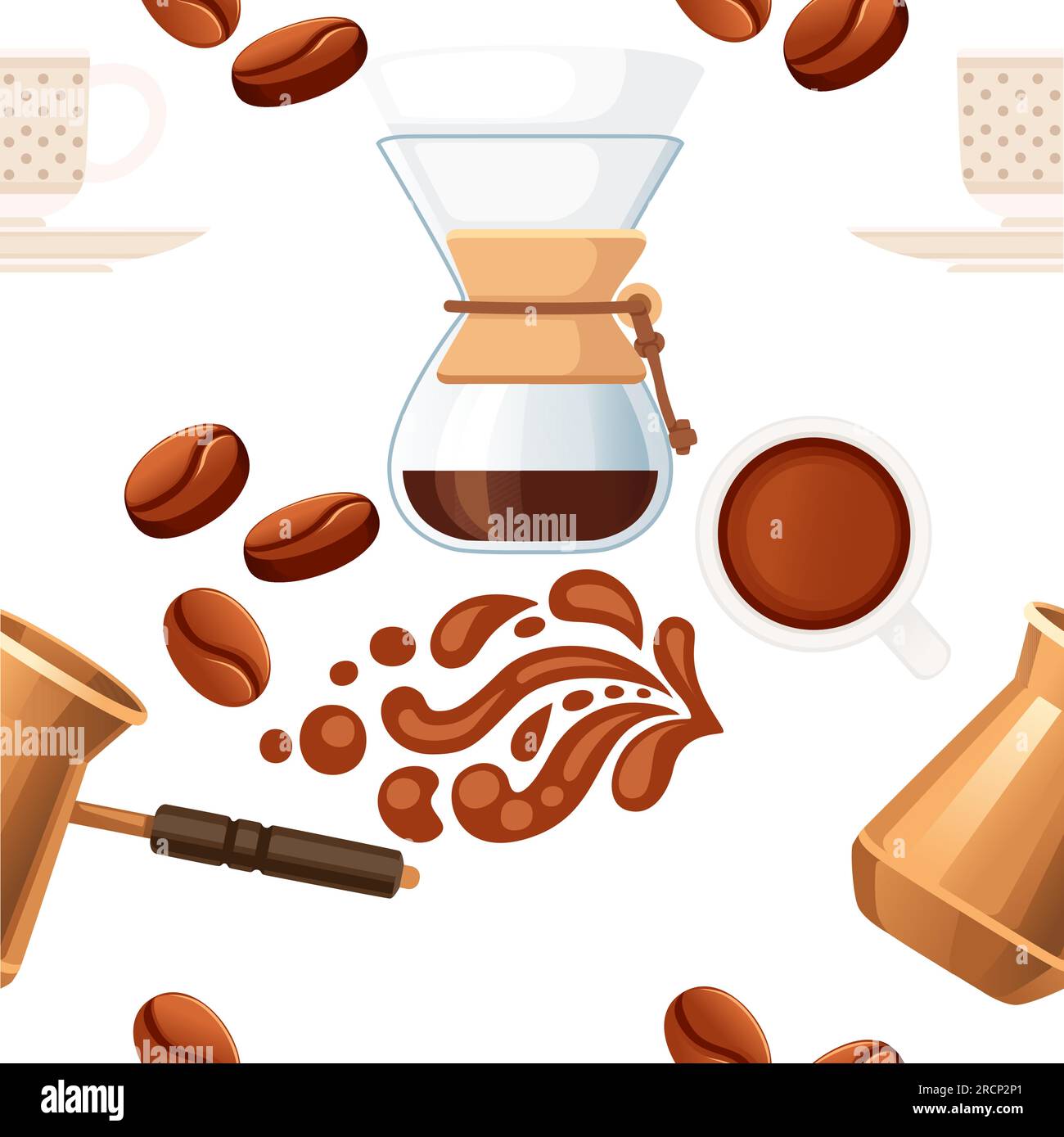Seamless pattern coffee theme Drip Coffee Brewing with filter seeping ...