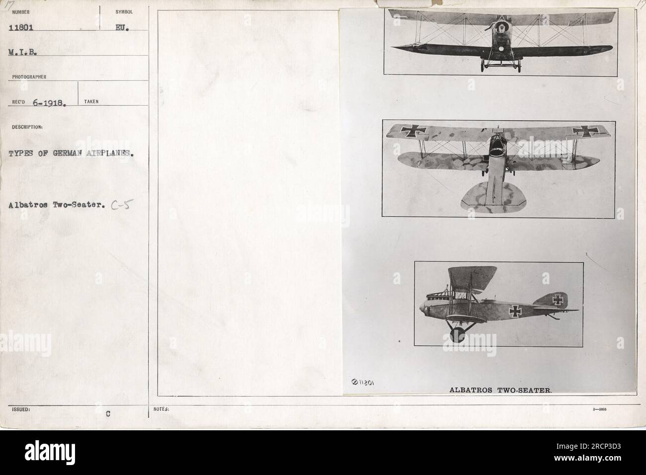 German Albatros two-seater aircraft photographed during World War One ...