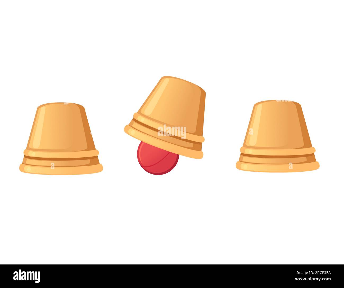Cup and ball shell game with three cups and one red ball vector ...