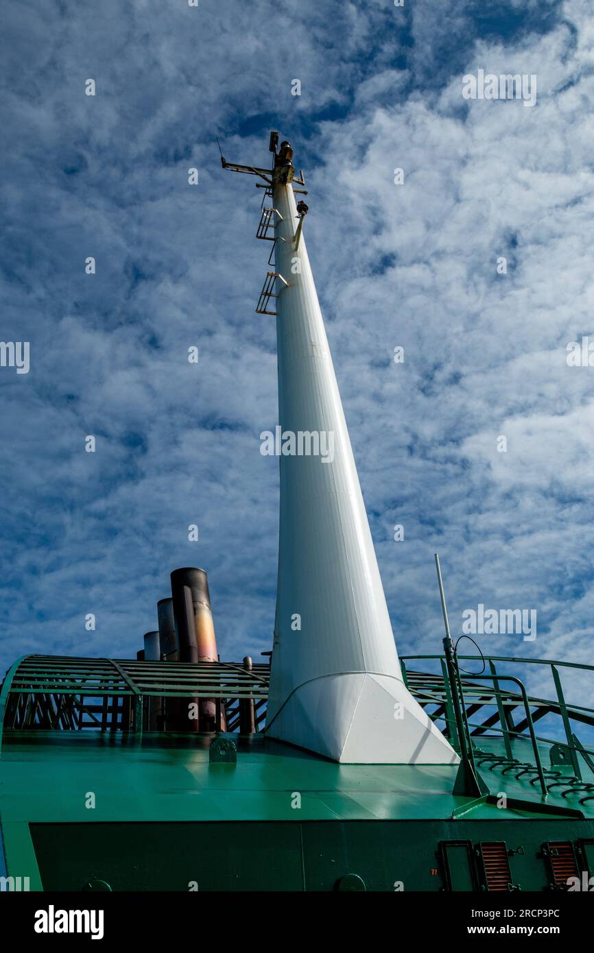A ship's radar mast on a ferry across the Irish Sea. Ireland to UK ...