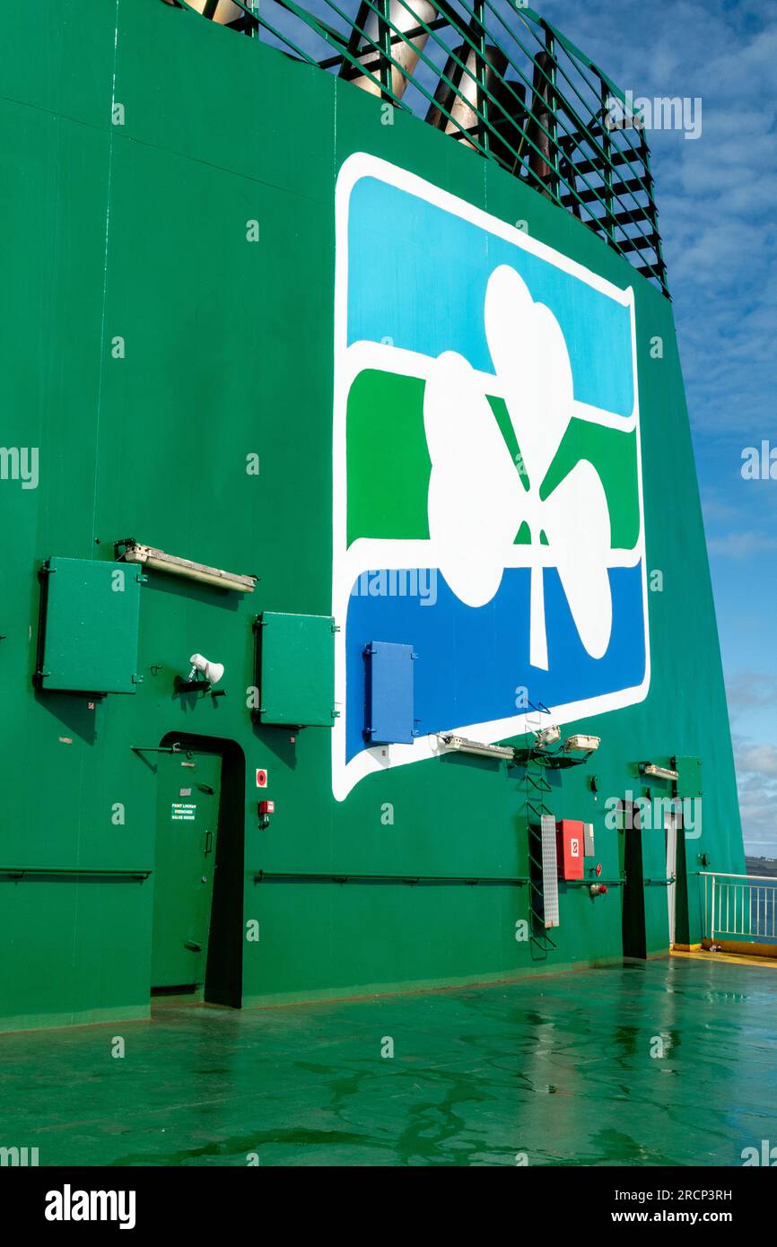 The Irish Ferries logo. This ferry operates on the Irish Sea between ...
