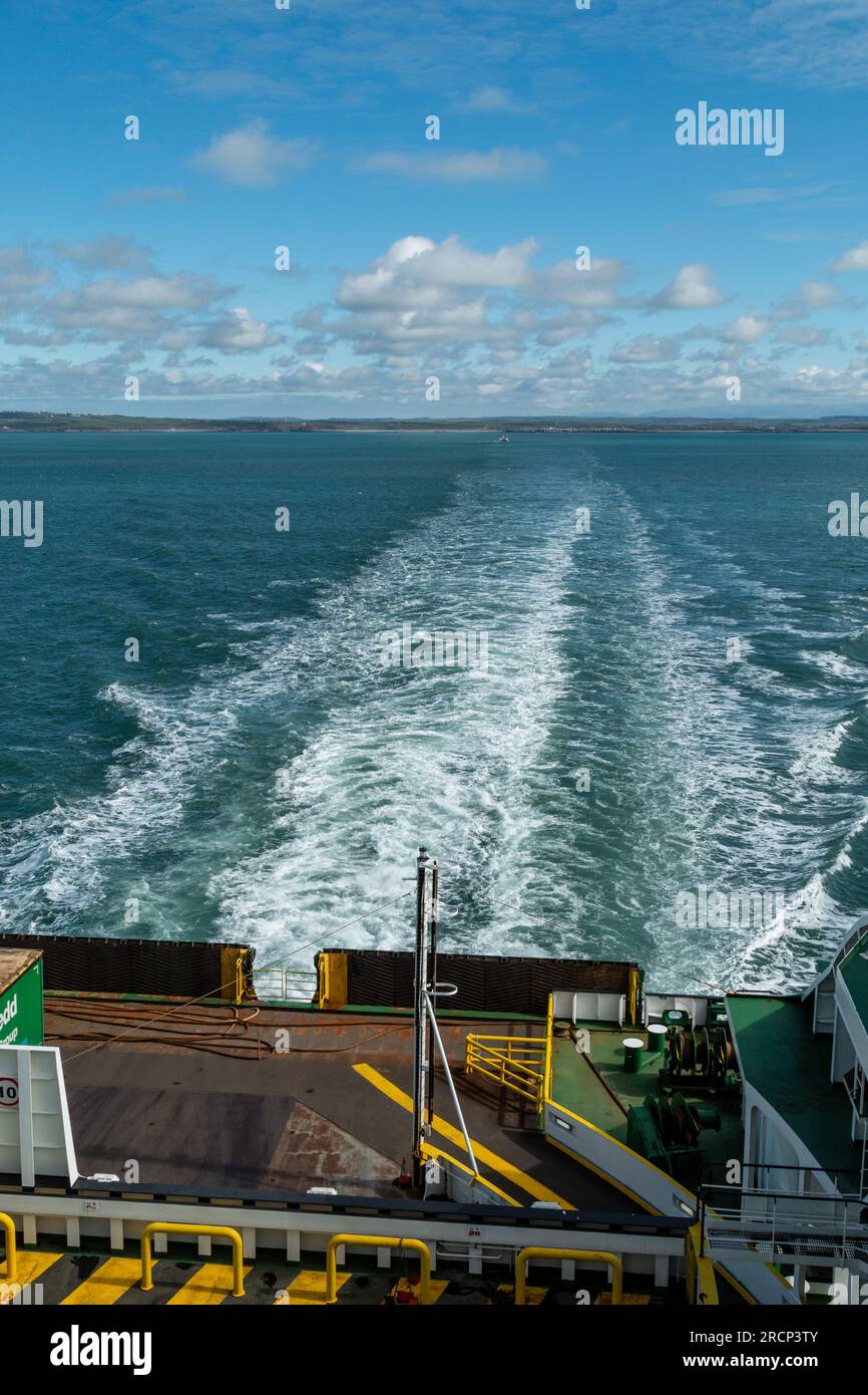 The stern wave seen from a ferry leaving Holyhead, Wales, UK and ...