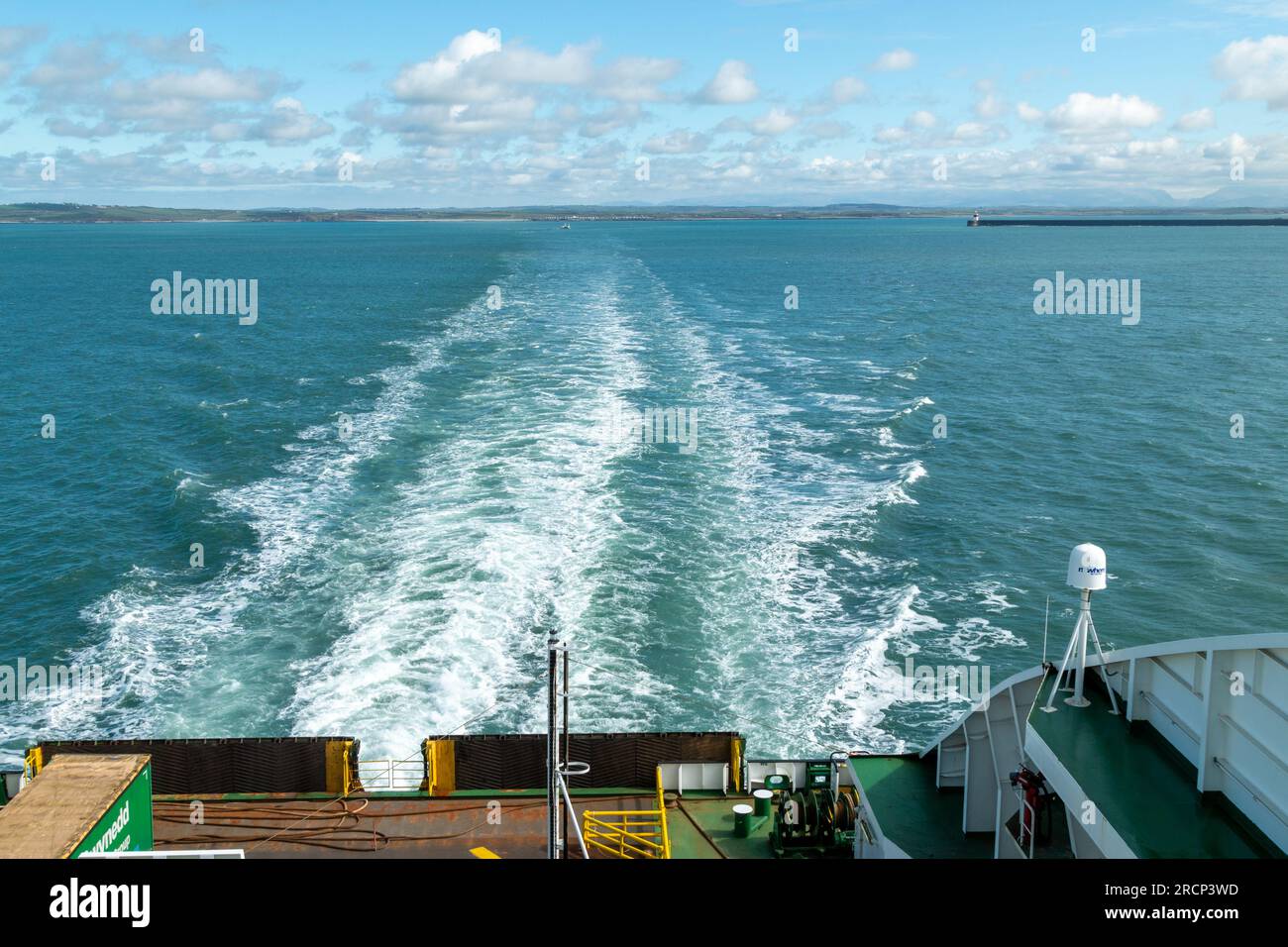 The stern wave seen from a ferry leaving Holyhead, Wales, UK and ...