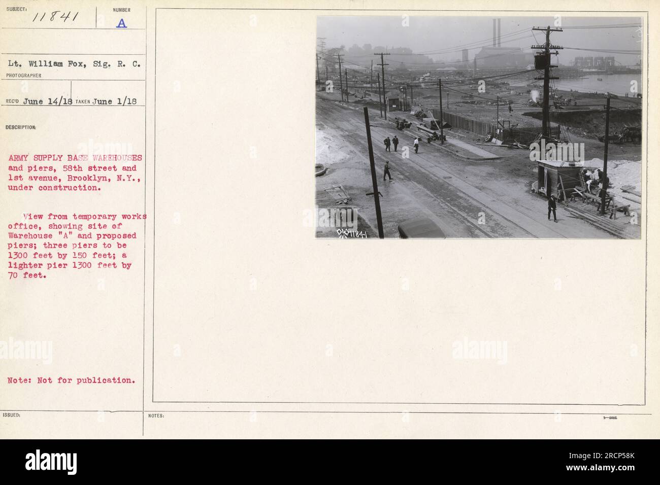 Construction site of Army Supply Base Warehouses and piers at 58th ...