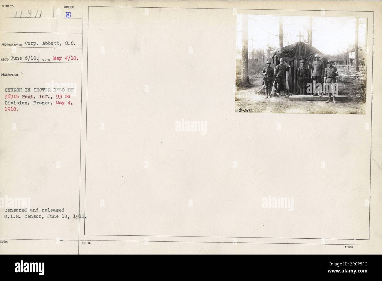 Soldiers from the 369th Infantry, 93rd Division, standing outside a ...