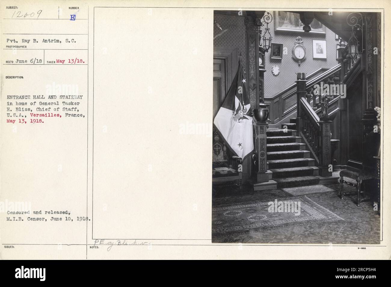 Entrance hall and stairway inside the home of General Tasker H. Bliss ...