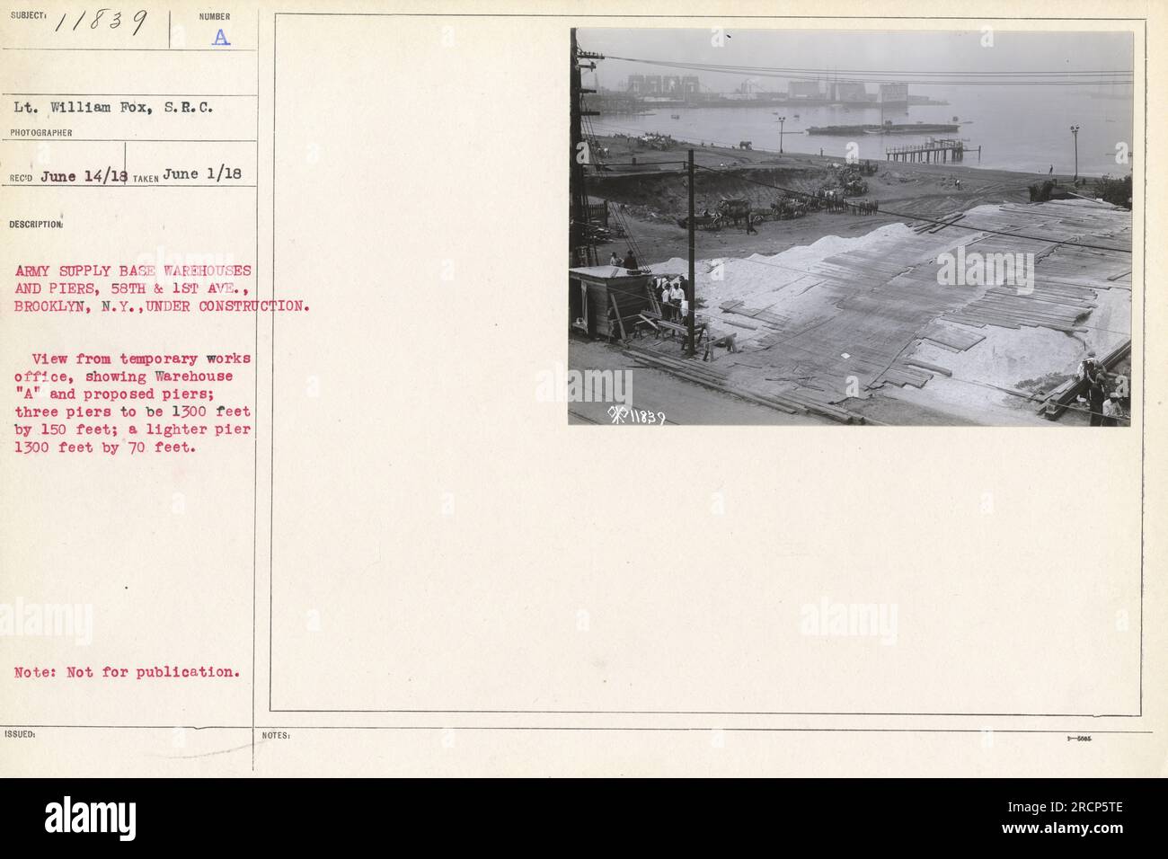 Construction of army supply base warehouses and piers in Brooklyn, New ...