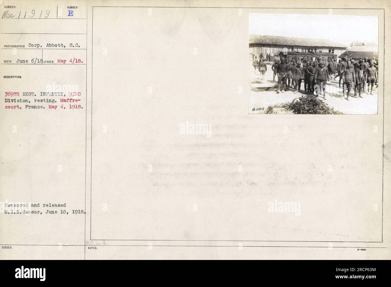 Soldiers of the 369th Regiment Infantry, part of the 93rd Division ...