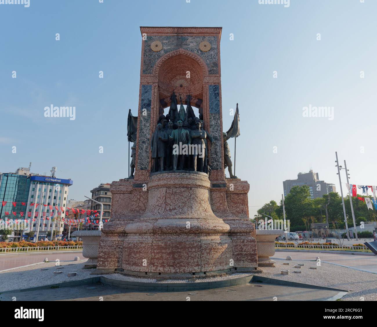 Taksim Square on a summers morning with the Republic Monument, Beyoğlu ...
