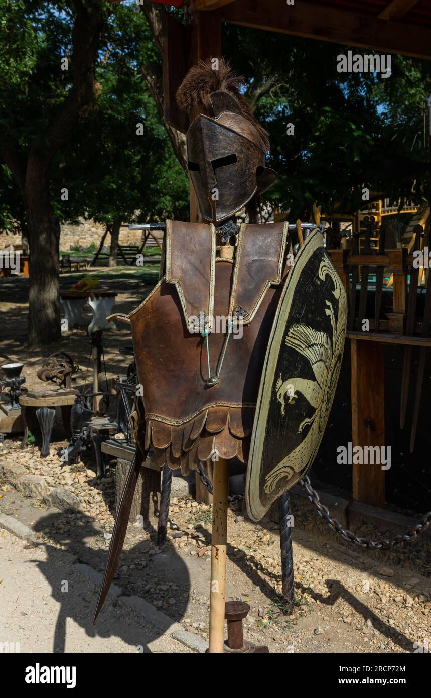 Ancient metal armor is an iron detail. outdoors Stock Photo - Alamy