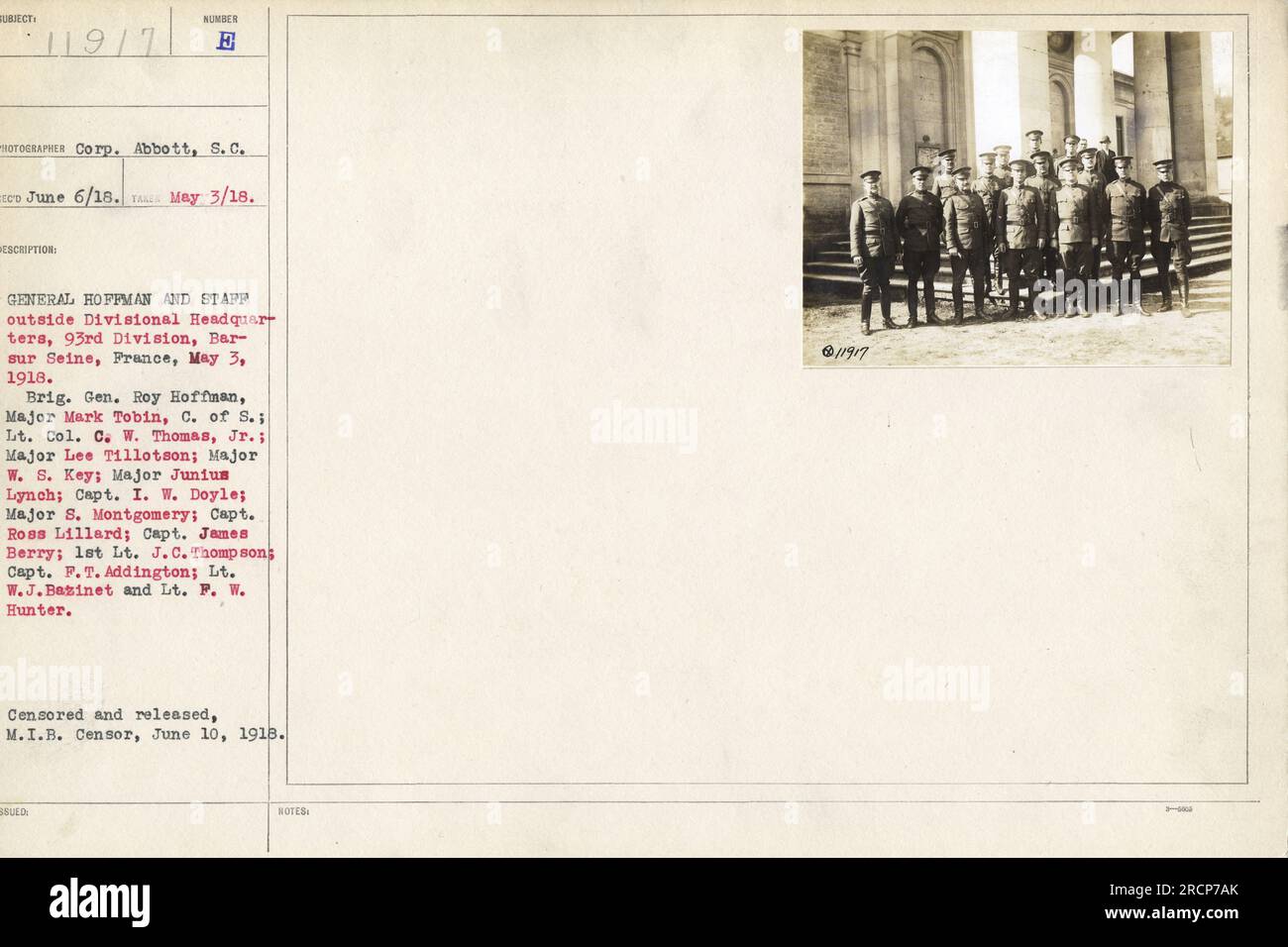 General Hoffman and his staff are seen outside Divisional Headquarters ...