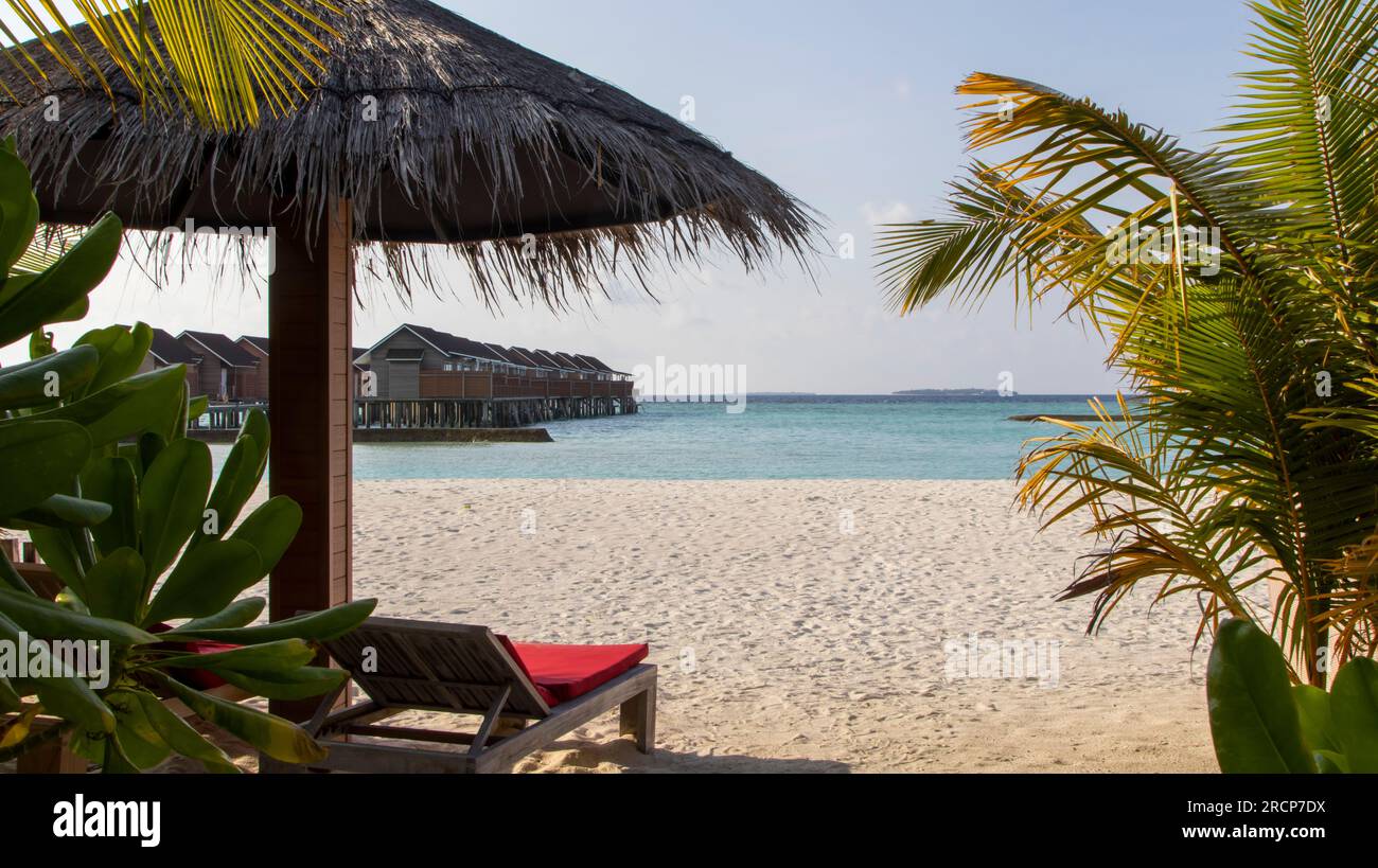 great beach view from room exit in maldive during honey moon Stock ...