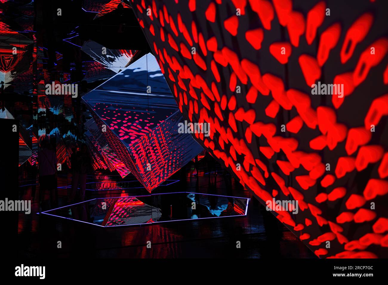 July 2023- Prague,Czechia. Interactive galaxy museum neon exhibition ...