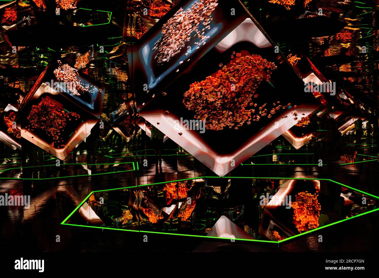 July 2023- Prague,Czechia. Interactive galaxy museum neon exhibition ...