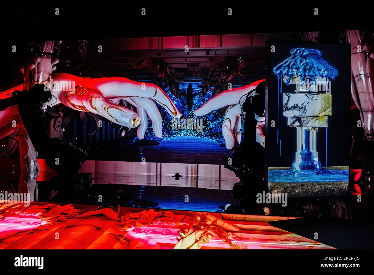 July 2023- Prague,Czechia. Interactive galaxy museum neon exhibition ...