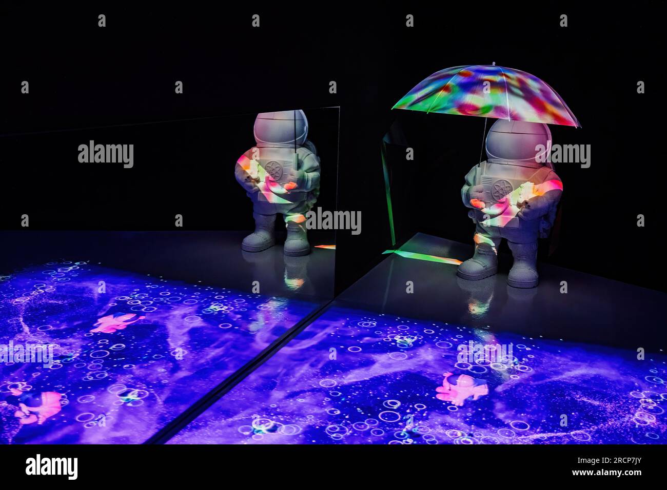 July 2023- Prague,Czechia. Interactive galaxy museum neon exhibition ...