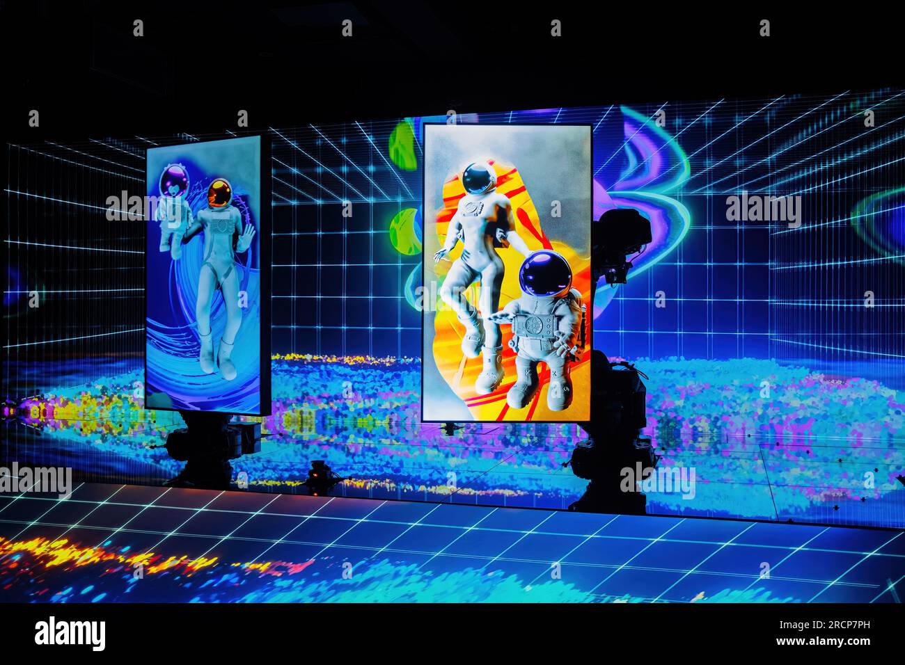 July 2023- Prague,Czechia. Interactive galaxy museum neon exhibition ...