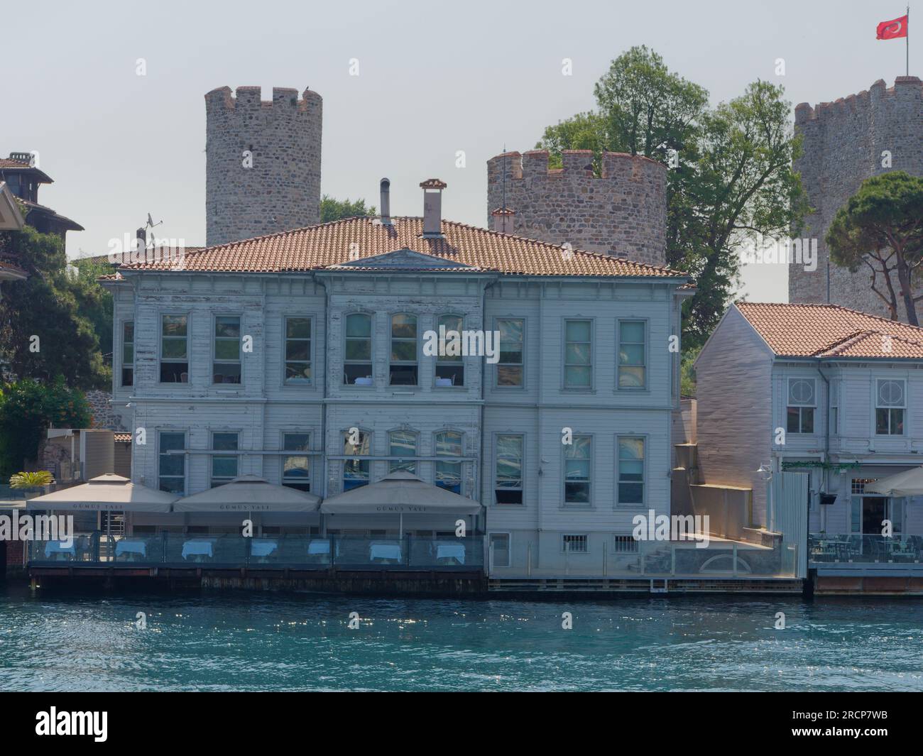 Anadolu and the Anadolu Hisari (Fort) on the banks of the Bosphorus on ...