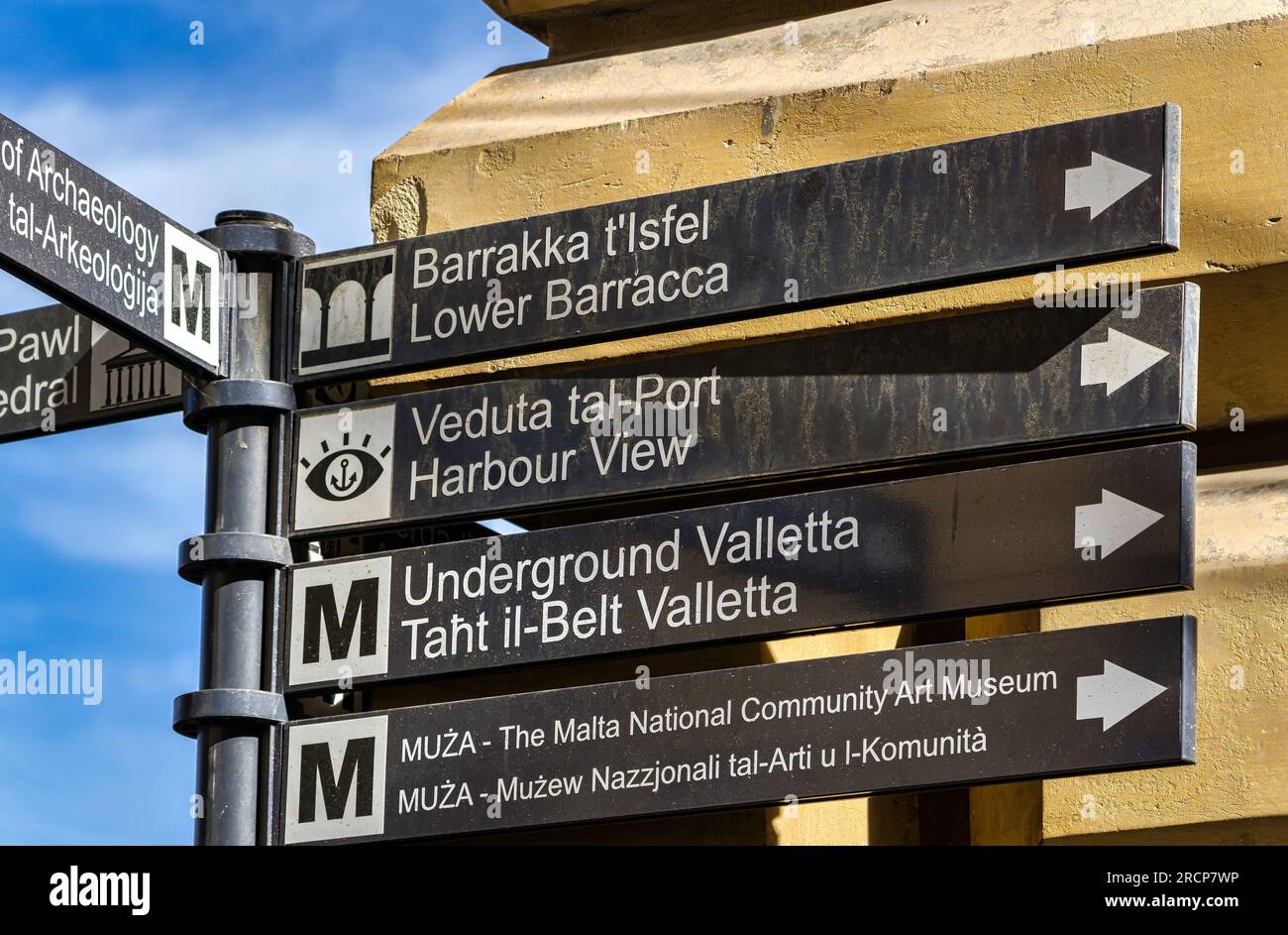 Malta, Valletta: Tourist information signs giving information about the ...