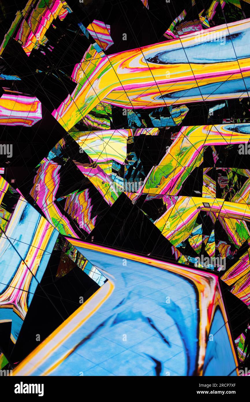 July 2023- Prague,Czechia. Interactive galaxy museum neon exhibition ...