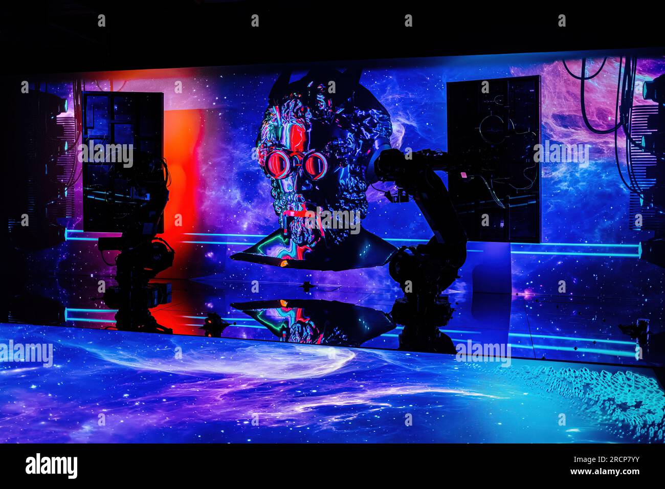 July 2023- Prague,Czechia. Interactive galaxy museum neon exhibition ...