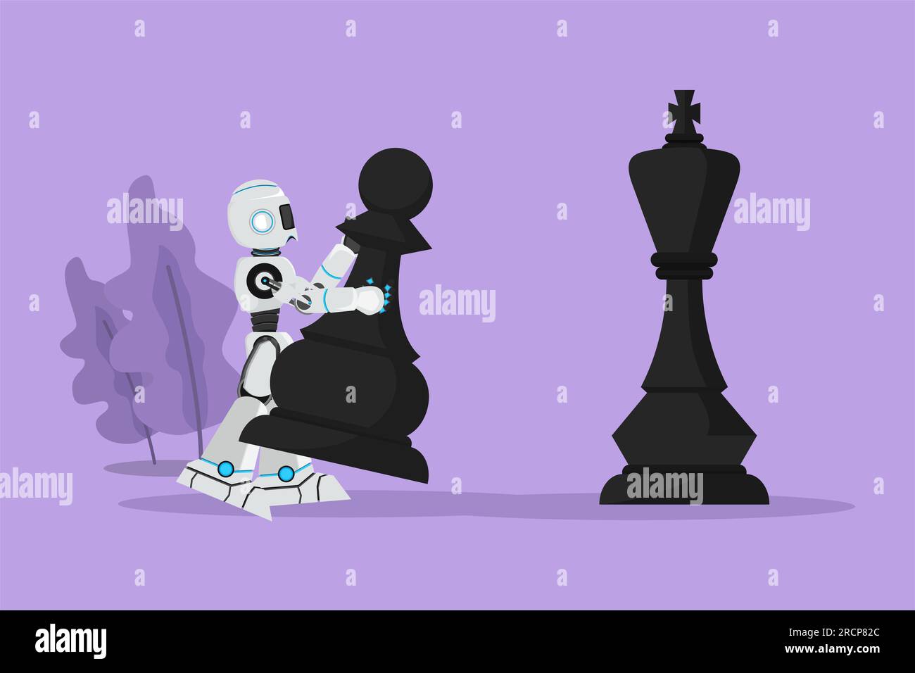 Character flat drawing robot holding pawn chess piece to beat king ...